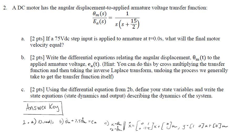 Solved A DC motor has the angular displacement-to-applied | Chegg.com