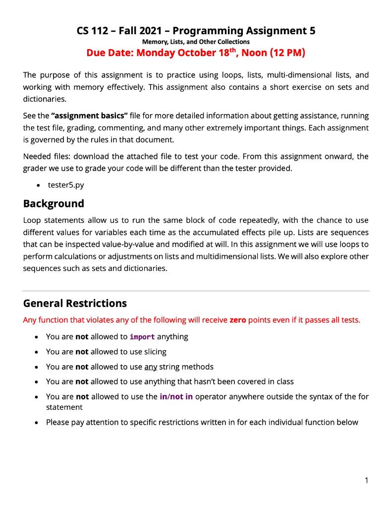 Solved Cs 112 Fall 2021 Programming Assignment 5 Memory 9292