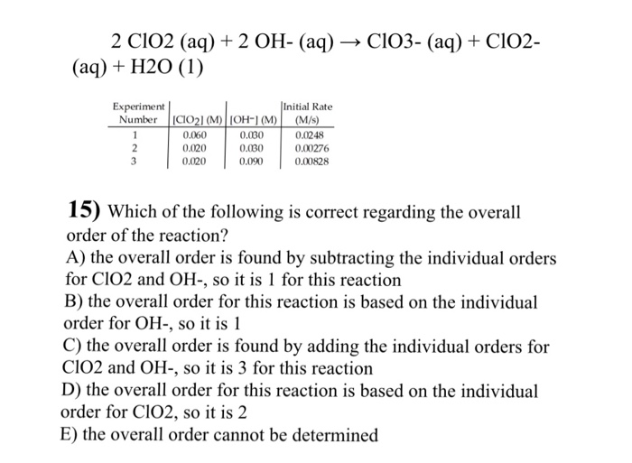 Solved 2 CIO2 (aq) + 2 OH- (aq) -» CIO3- (aq) + CIO2- (aq) + | Chegg.com