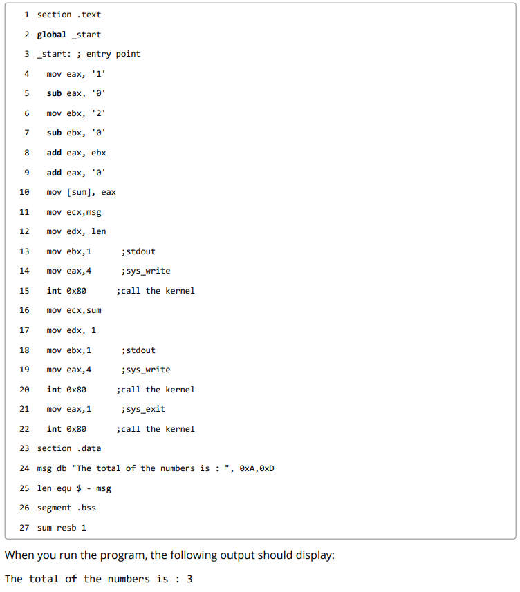 Solved PROBLEM: Modify the above assembly program in order | Chegg.com