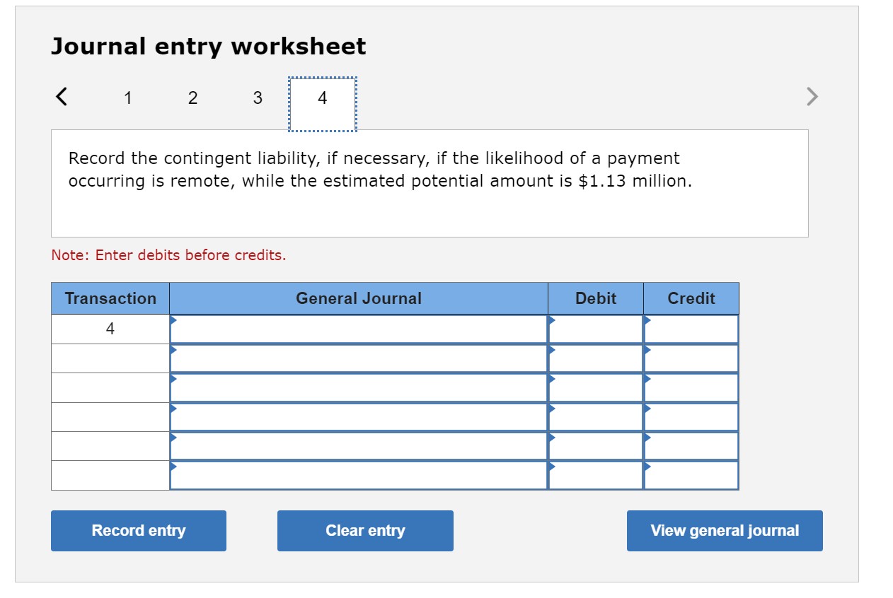 Solved Journal entry worksheet Record the contingent | Chegg.com