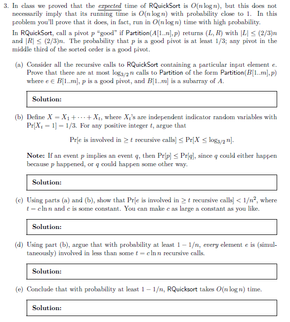 Solved 3. In class we proved that the expected time of | Chegg.com