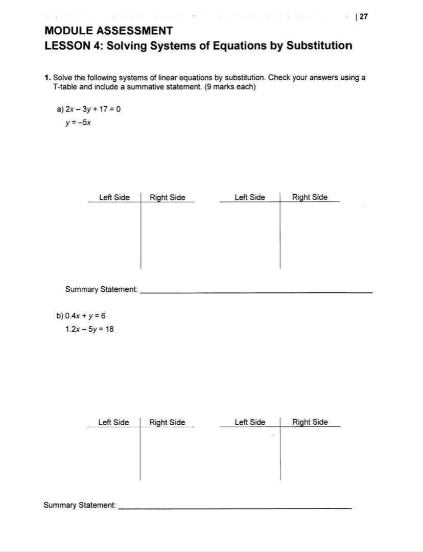 Solved | 27 MODULE ASSESSMENT LESSON 4: Solving Systems of | Chegg.com