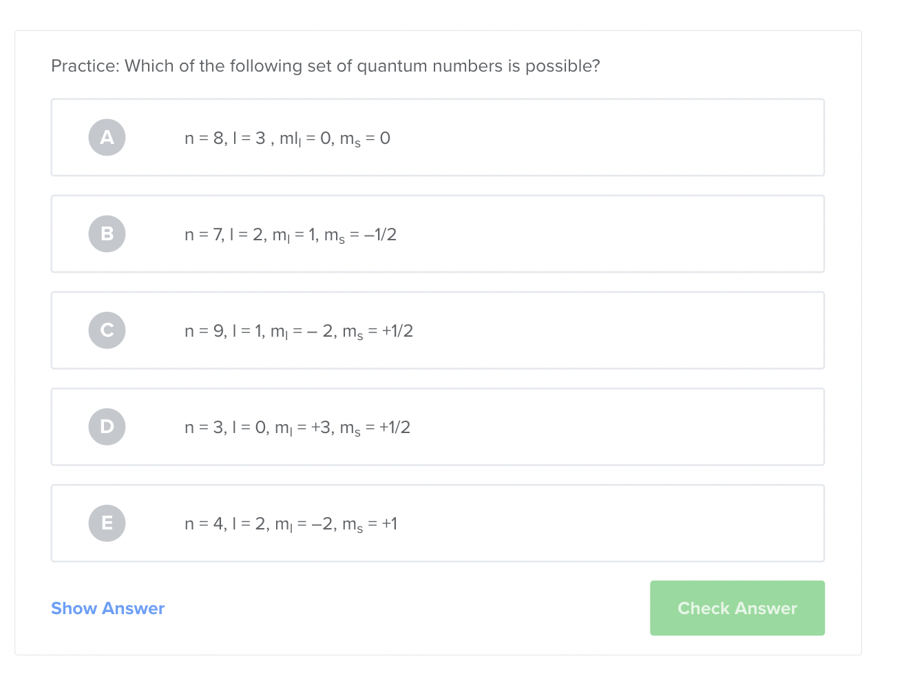Solved Practice: Which of the following set of quantum | Chegg.com