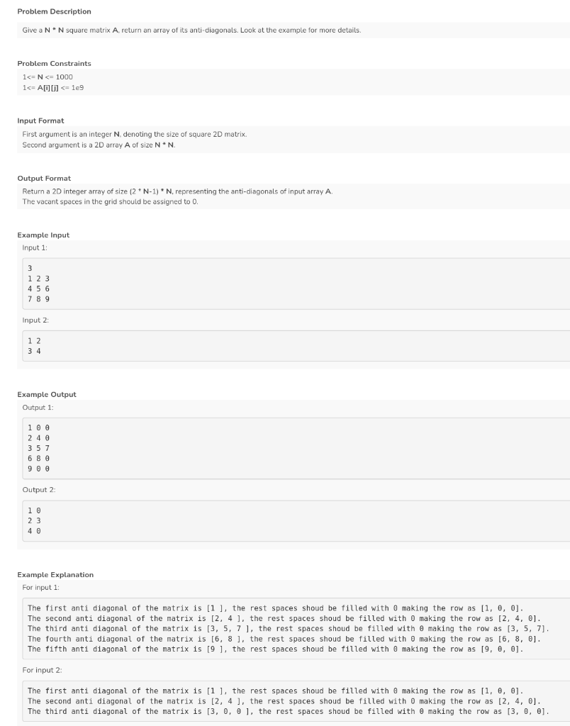 Solved Problem Description Give a N N square matrix A return | Chegg.com