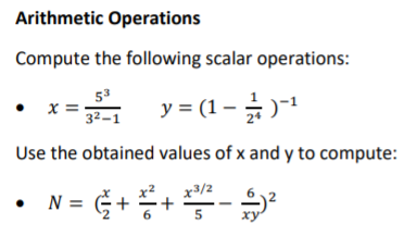 Solved Arithmetic Operations Compute the following scalar | Chegg.com