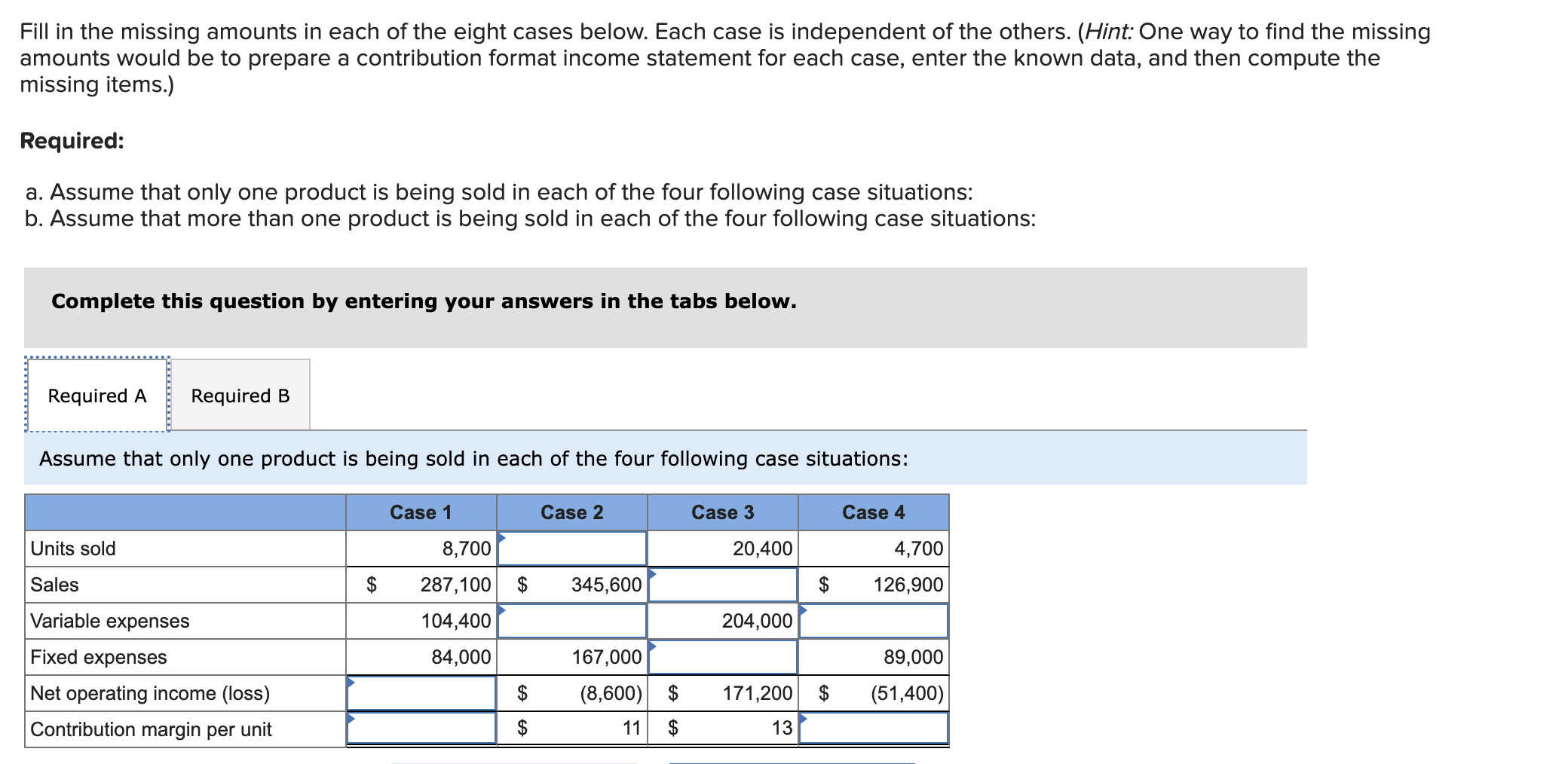 Solved Fill in the missing amounts in each of the eight | Chegg.com