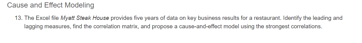 Solved Cause and Effect Modeling 13. The Excel file Myatt | Chegg.com
