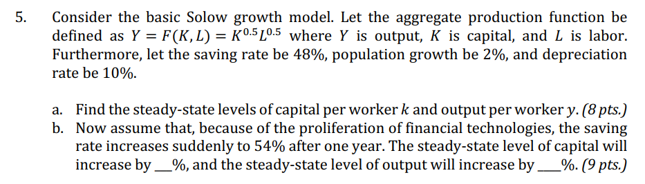Solved Consider the basic Solow growth model. Let the | Chegg.com