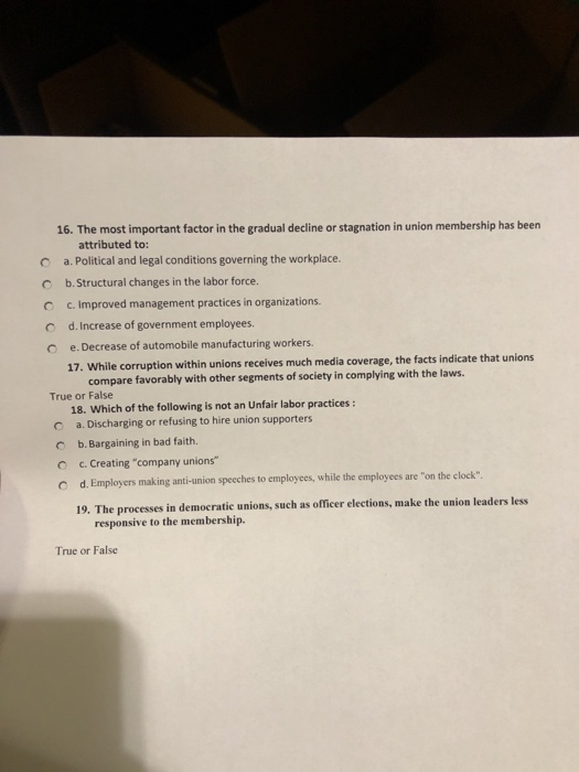 Solved 16. The most important factor in the gradual decline | Chegg.com