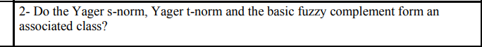 2- Do the Yager s-norm, Yager t-norm and the basic | Chegg.com