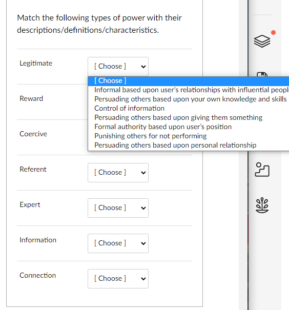Solved Match the following types of power with their | Chegg.com