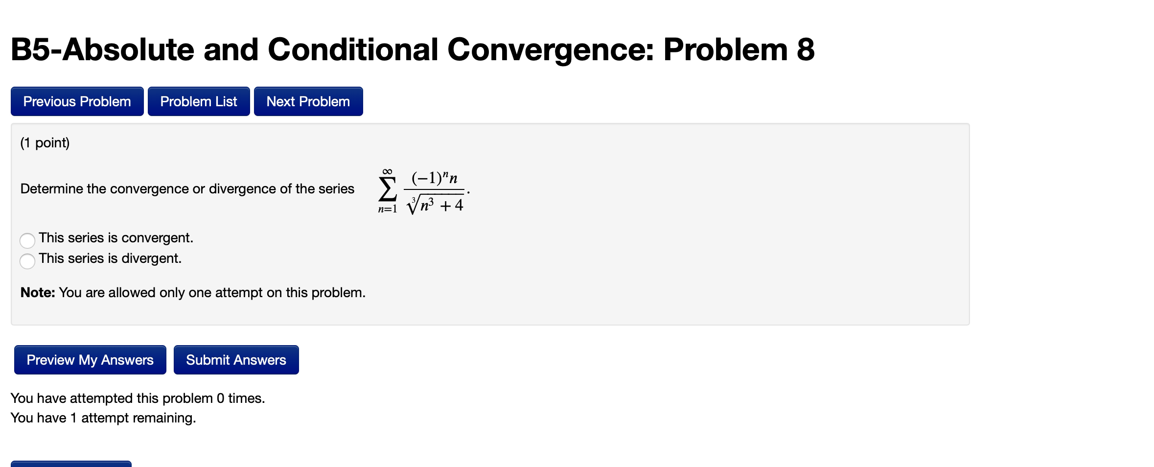 Solved B5-Absolute and Conditional Convergence: Problem 8 | Chegg.com