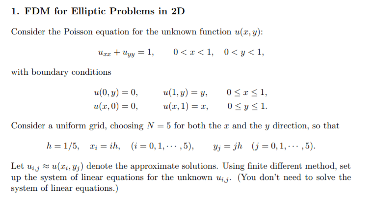 Solved 1. FDM for Elliptic Problems in 2D Consider the | Chegg.com