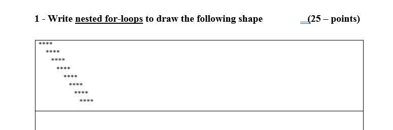 Solved 1 - Write nested for-loops to draw the following | Chegg.com