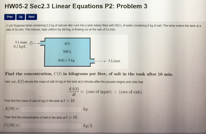 Solved HW05-2 Sec2.3 Linear Equations P2: Problem 3 Prev Up | Chegg.com