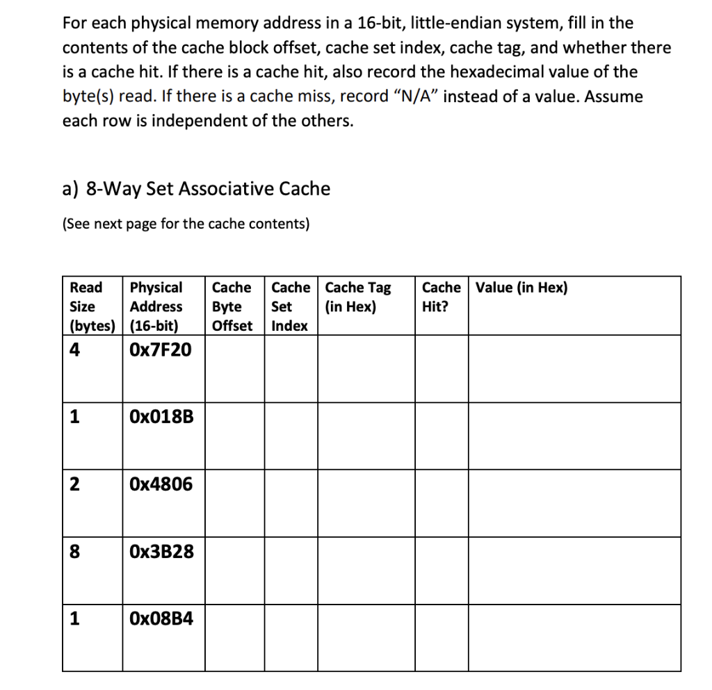 Solved For each physical memory address in a 16-bit, | Chegg.com