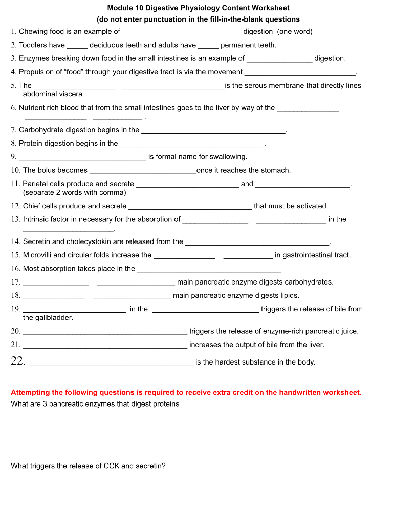 Solved Module 10 Digestive Physiology Content Worksheet (do | Chegg.com