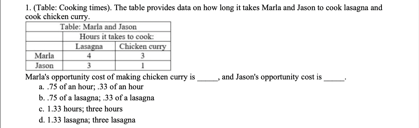 Solved 1. (Table: Cooking times). The table provides data on | Chegg.com
