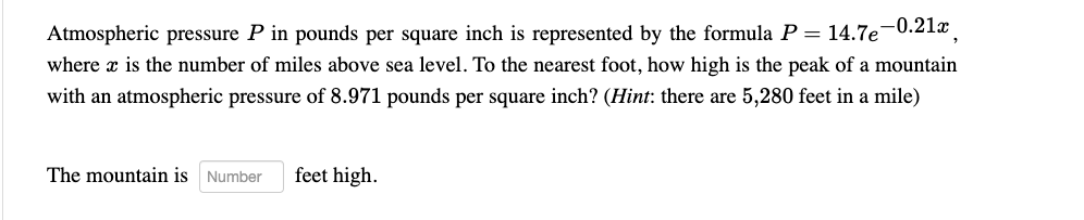 Solved Atmospheric pressure P in pounds per square inch is | Chegg.com