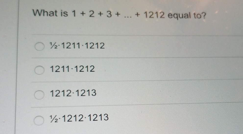 Solved What is 1 2+3+ 1212 equal to? /2.1211-1212 1211 1212 | Chegg.com