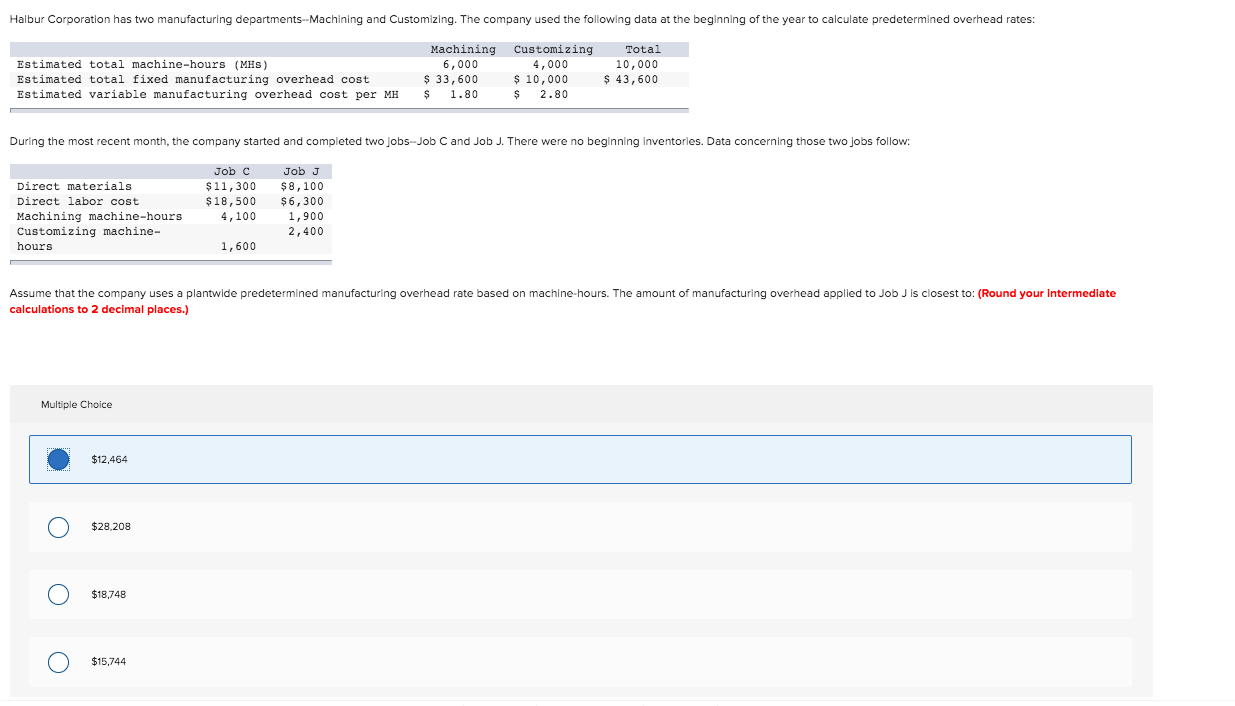 Solved Halbur Corporation has two manufacturing | Chegg.com