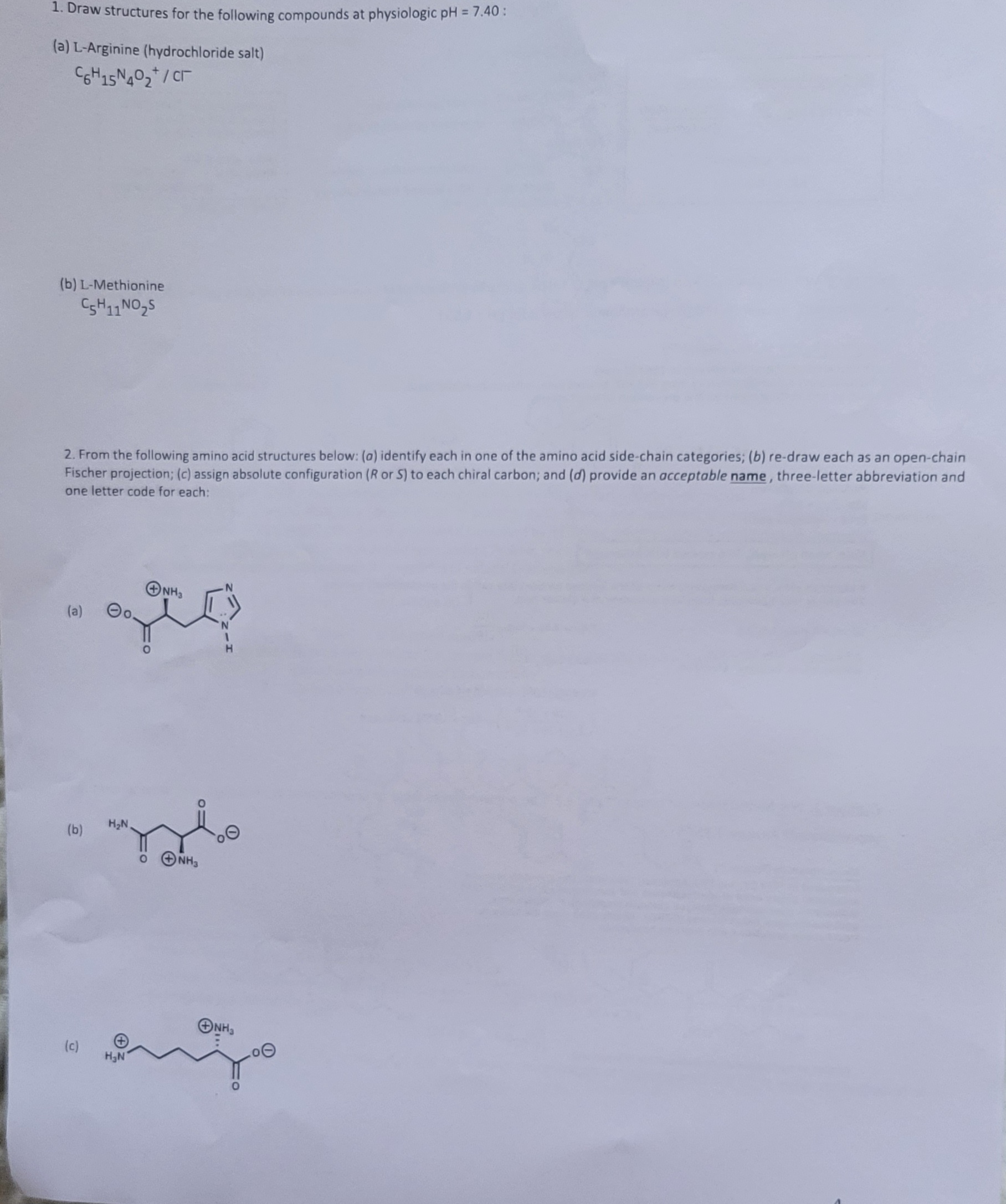 Solved C6H15 N4O2+/Cl− (b) L-Methionine C5H11NO2 S 2. From | Chegg.com