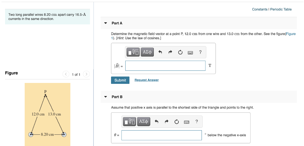 Solved Constants Periodic Table Two long parallel wires 8.20 | Chegg.com