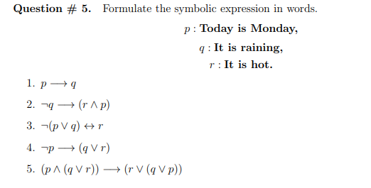 Solved Question # 5. Formulate the symbolic expression in | Chegg.com