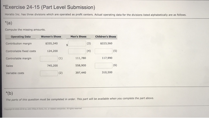 Solved Exercise 24-15 (Part Level Submission) Horatio Inc. | Chegg.com