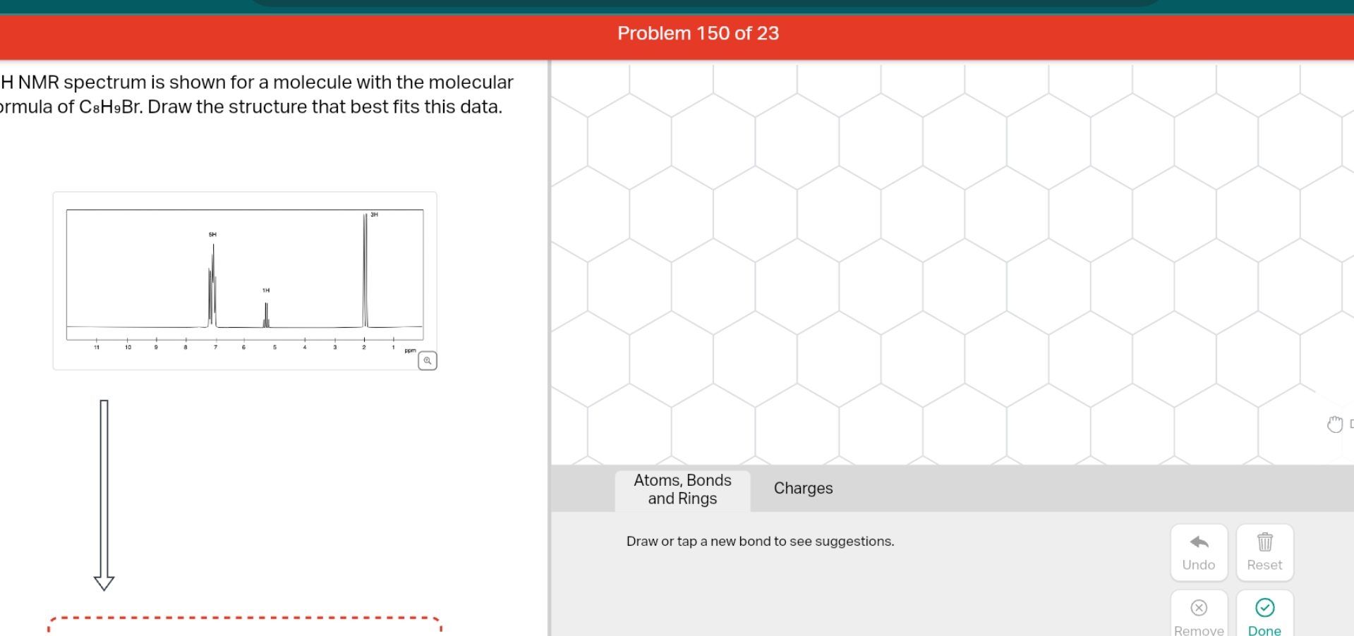 Solved H NMR spectrum is shown for a molecule with the | Chegg.com