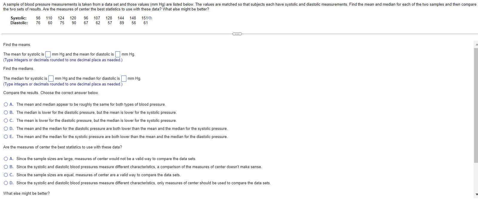 Solved the two sets of results. Are the measures of center | Chegg.com
