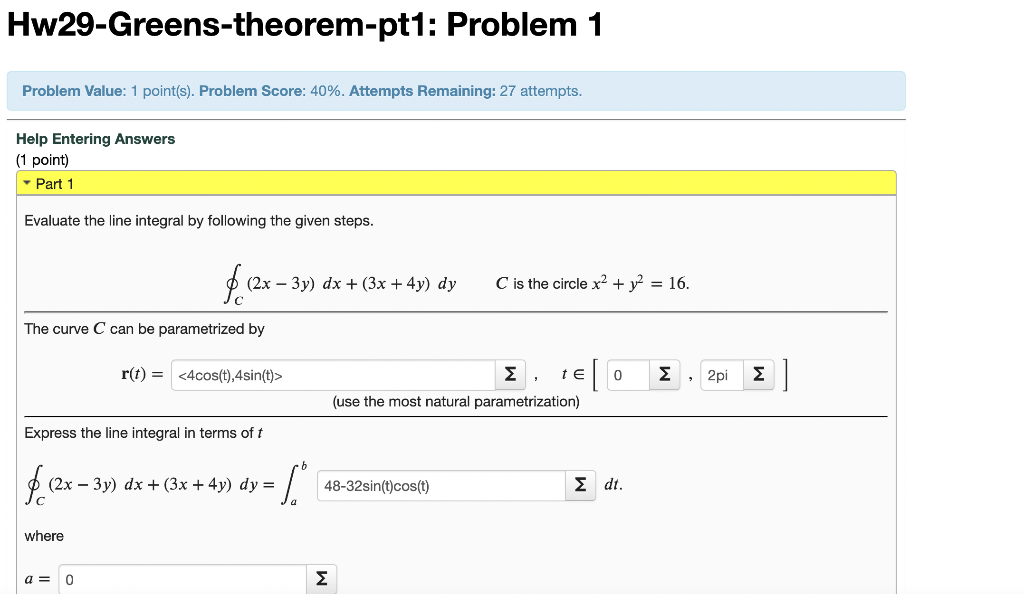 Solved Hw29-Greens-theorem-pt1: Problem 1 Problem Value: 1 | Chegg.com