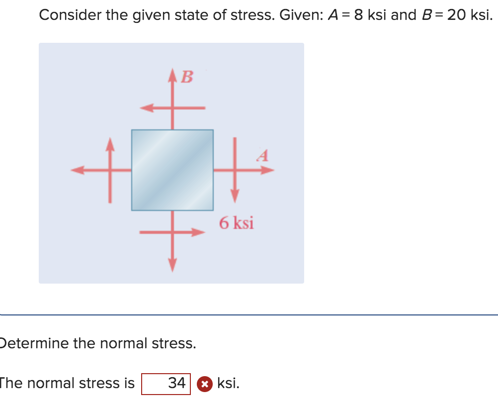 Solved Consider the given state of stress. Given: A = 8 ksi | Chegg.com