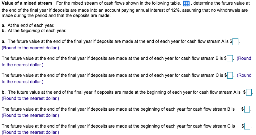 Solved Value of a mixed stream for the mixed stream of cash | Chegg.com
