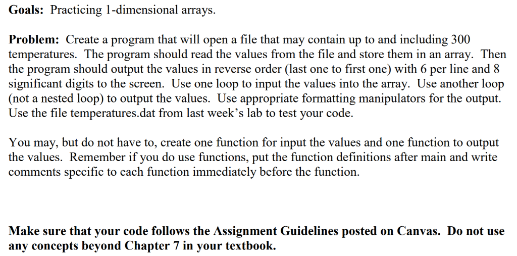 Solved Goals: Practicing 1-dimensional arrays. Problem: | Chegg.com