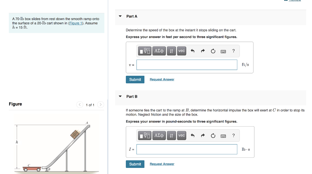 Solved A 70-lb box slides from rest down the smooth ramp | Chegg.com