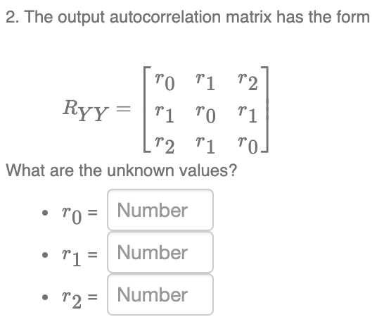 Solved 2. The output autocorrelation matrix has the form RyY | Chegg.com