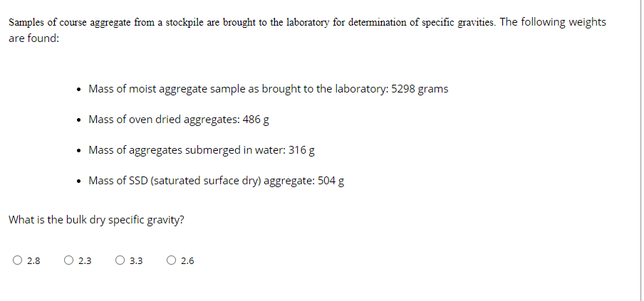 Solved Samples of course aggregate from a stockpile are | Chegg.com