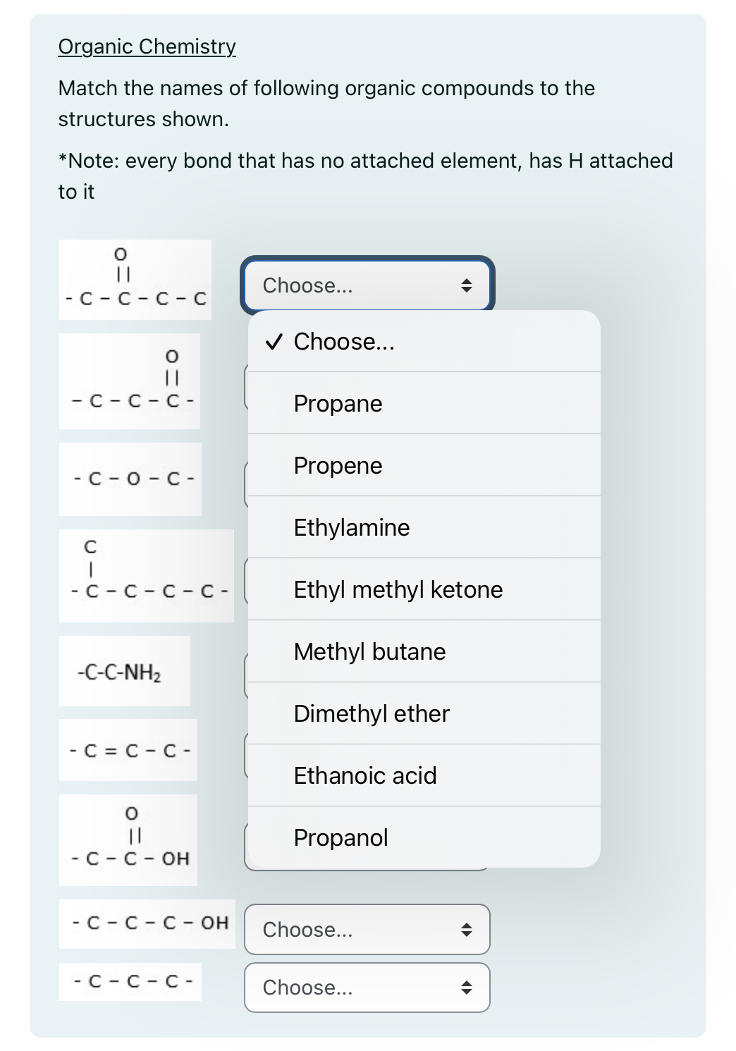 Solved Organic Chemistry Match the names of following | Chegg.com