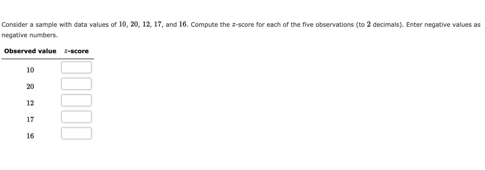 Solved Consider a sample with data values of 10, 20, 12, 17, | Chegg.com