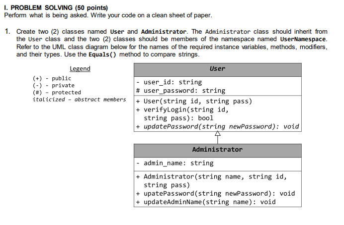 Solved I. PROBLEM SOLVING (50 points) Perform what is being | Chegg.com