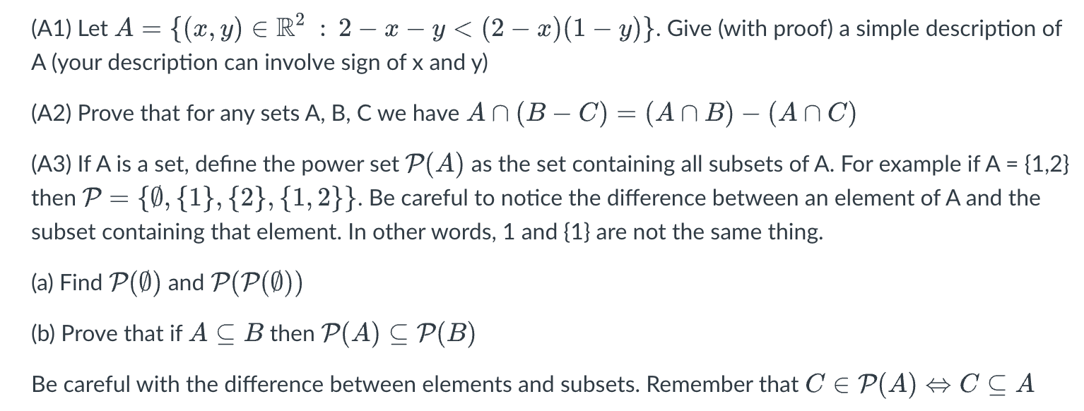 Solved (A1) ﻿Let A={(x,y)inR2:2-x-y
