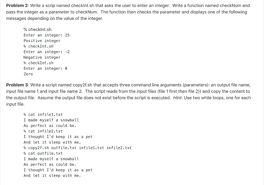 Solved Problem 2 Write A Scrip Named Checkintsh That Asks 9851
