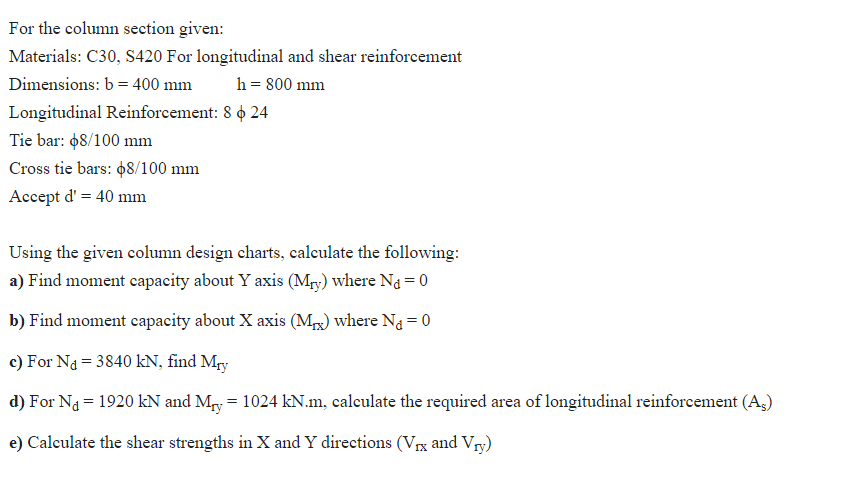 For the column section given: Materials: C30, S420 | Chegg.com