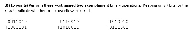 Solved 3) (15 points) Perform these 7-bit, signed two's | Chegg.com