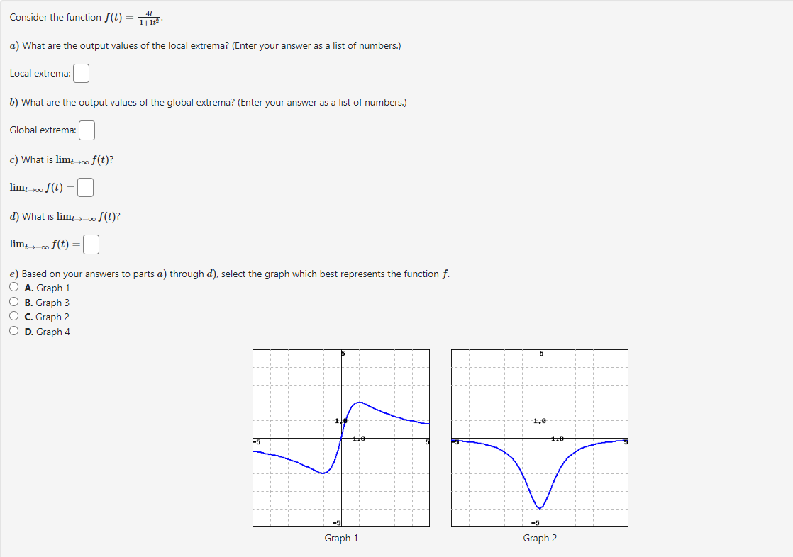 Solved Consider the function f(t)=1+1t24t. a) What are the | Chegg.com