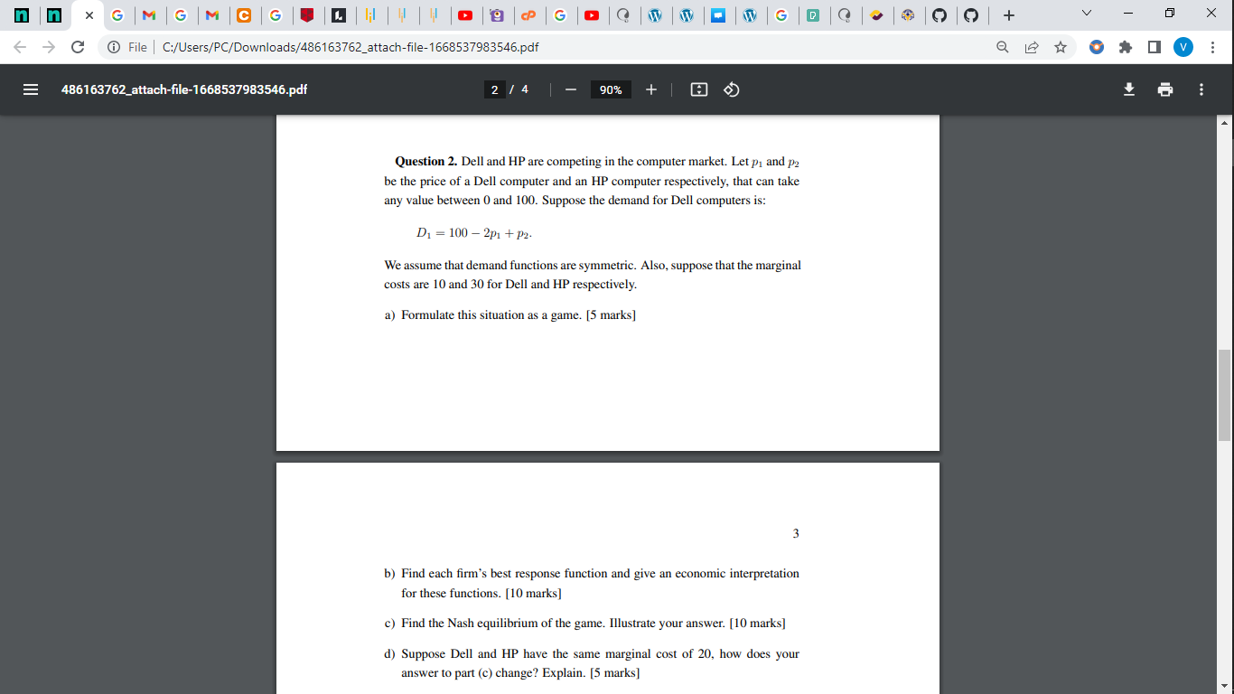 Solved Question 2. Dell and HP are competing in the computer | Chegg.com