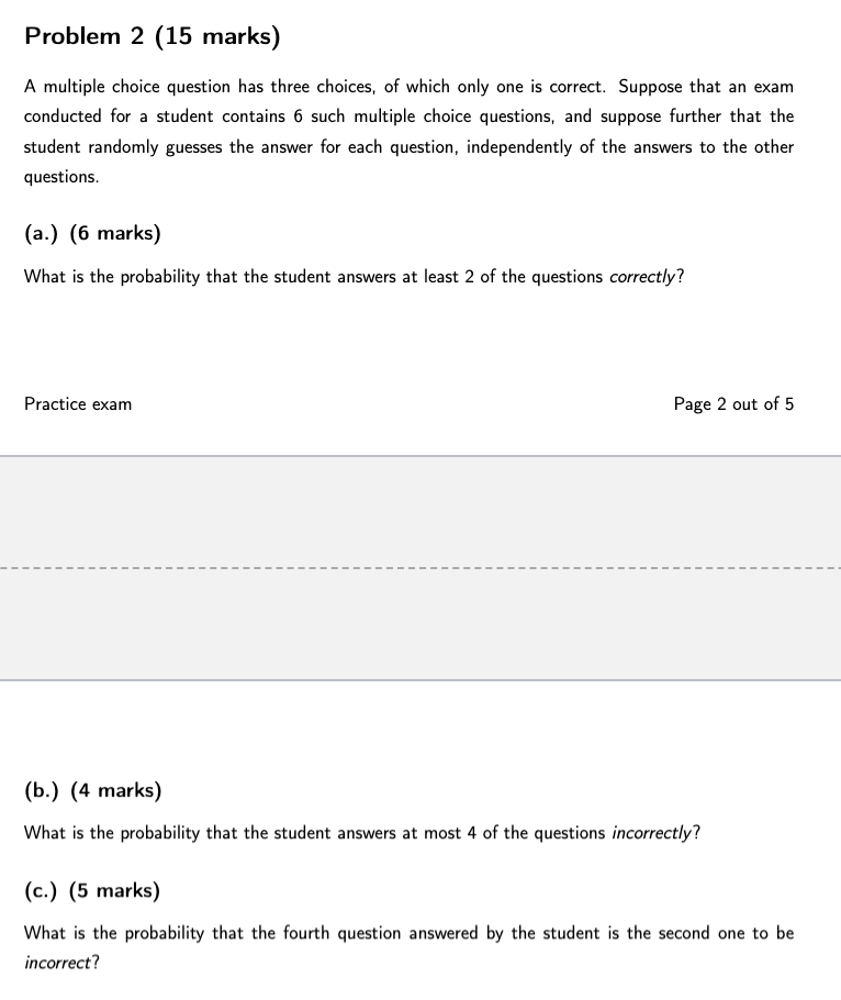 Solved Problem 2 (15 marks) A multiple choice question has | Chegg.com