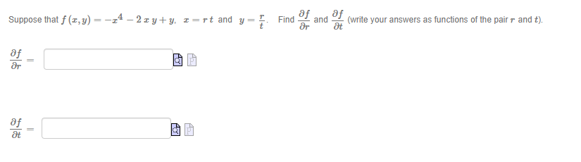 Solved by an EXPERT Suppose that f(x,y)=-x4-2xy+y,x=rt ﻿and y=rt. ﻿Find | Chegg.com